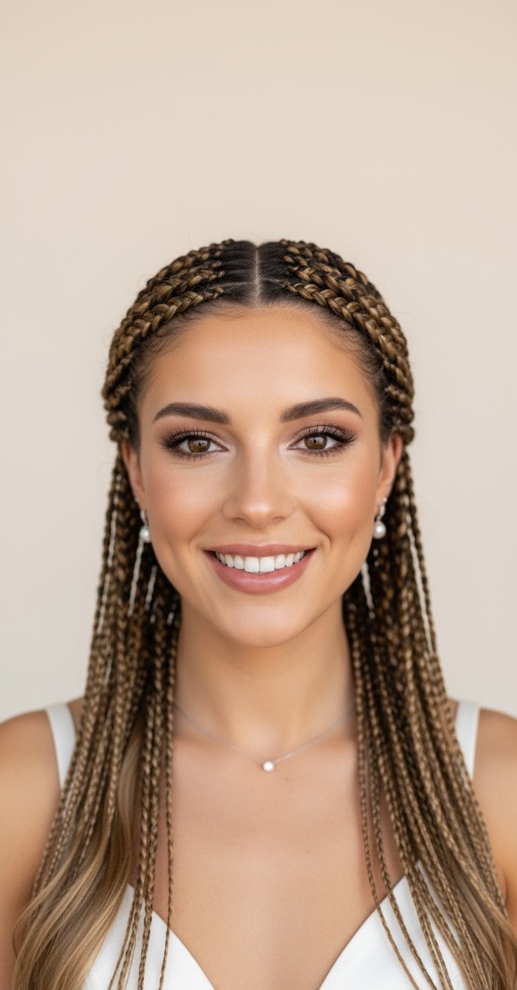 Gorgeous Goddess Knotless Braids Wedding | BrideLook AI