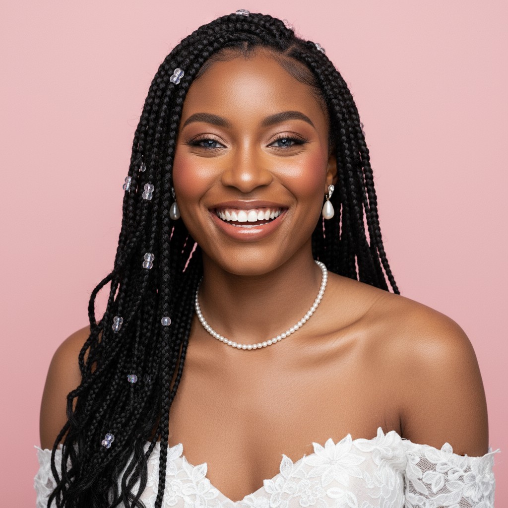 Stunning Knotless Braids with Beads Wedding | BrideLook