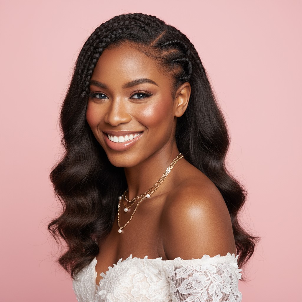 Stunning Side Cornrows Wedding Hair | BrideLook AI